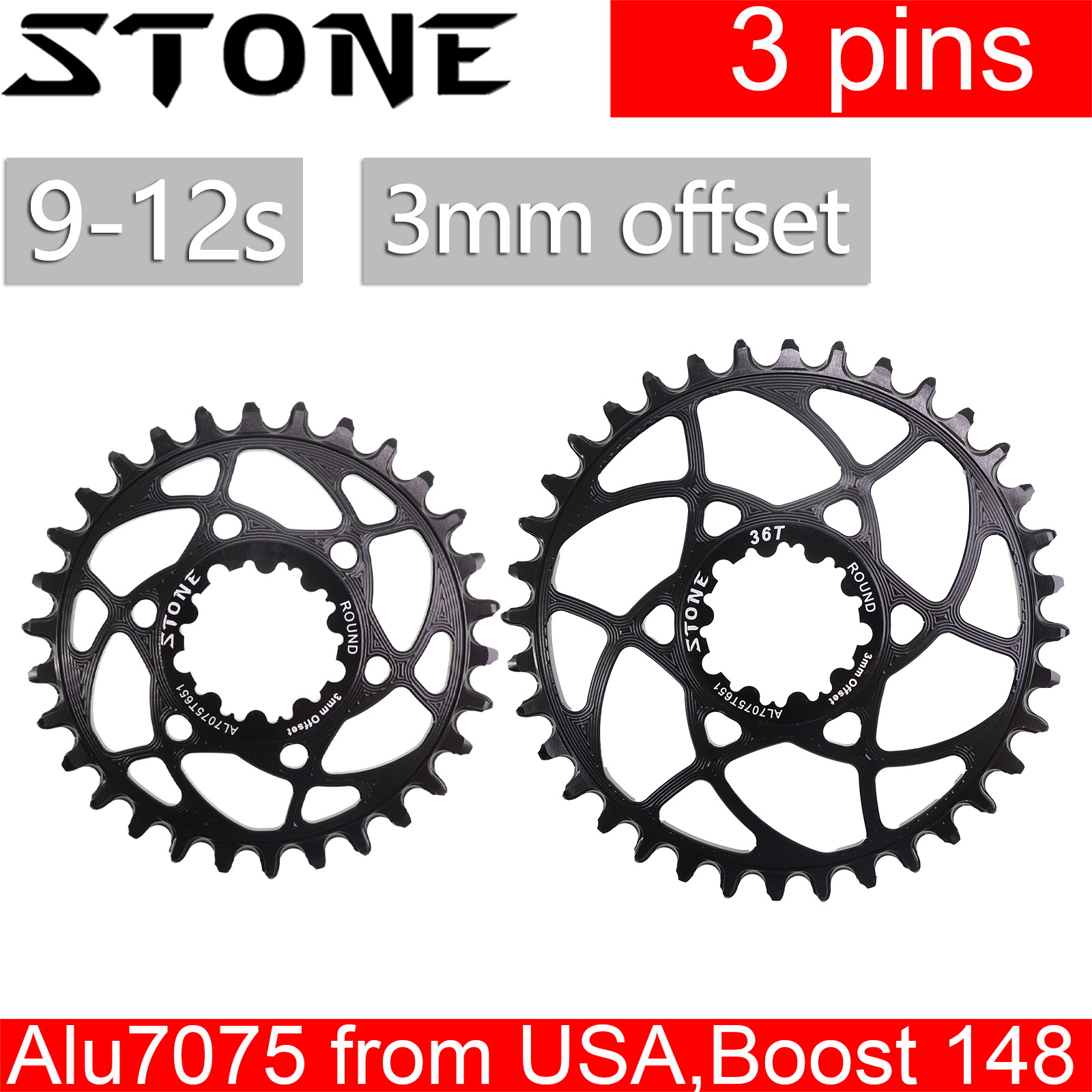 Stone GXP Bike Chainring 3mm Offset Direct Mount Round for Sram Boost ...