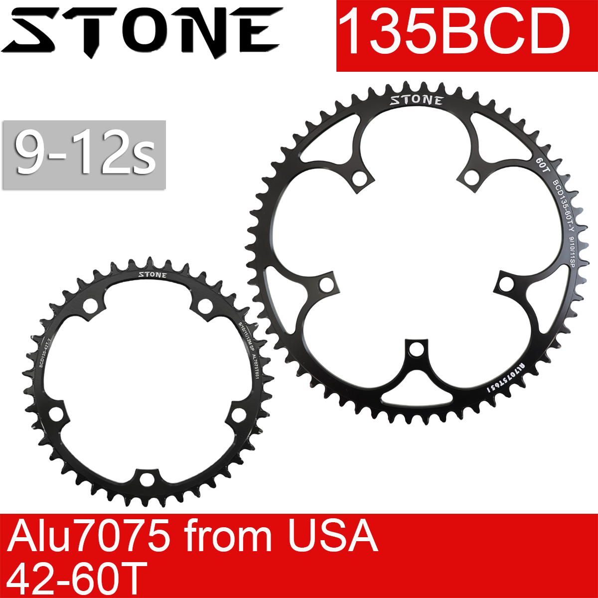 Stone 135BCD Chainring Round Narrow Wide 42 44 46 48 52 54 56T 58 60T ...