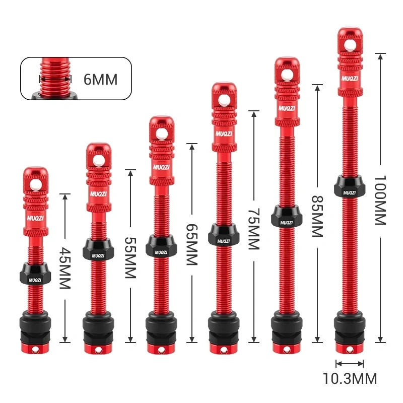 MUQZI 1Pair Presta Valve Aluminum Alloy Tubeless Valve Kit 45/55/65/75 ...