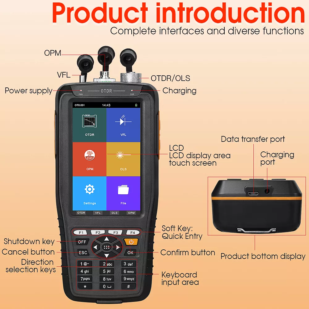 AUA280A Smart OTDR 1310 1550nm 1610nm with VFL/OPM/OLS Touch Screen ...