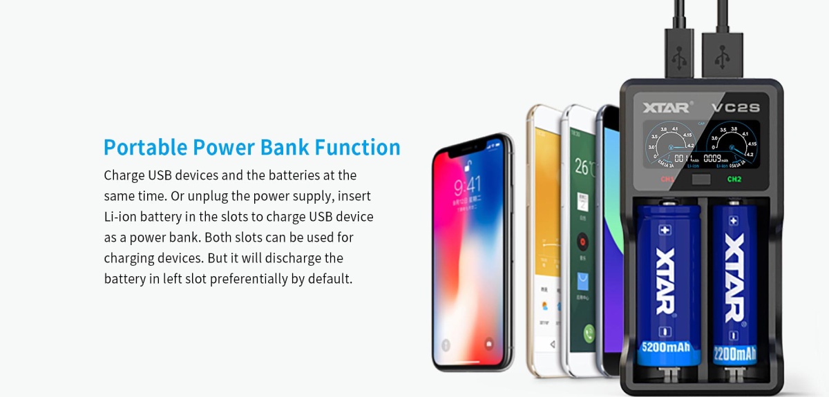 XTAR VC2S 3.7 volt Li-ion 18650 20700 21700 vape 1.2 Volt NiMH and NiCD LCD universal battery ...