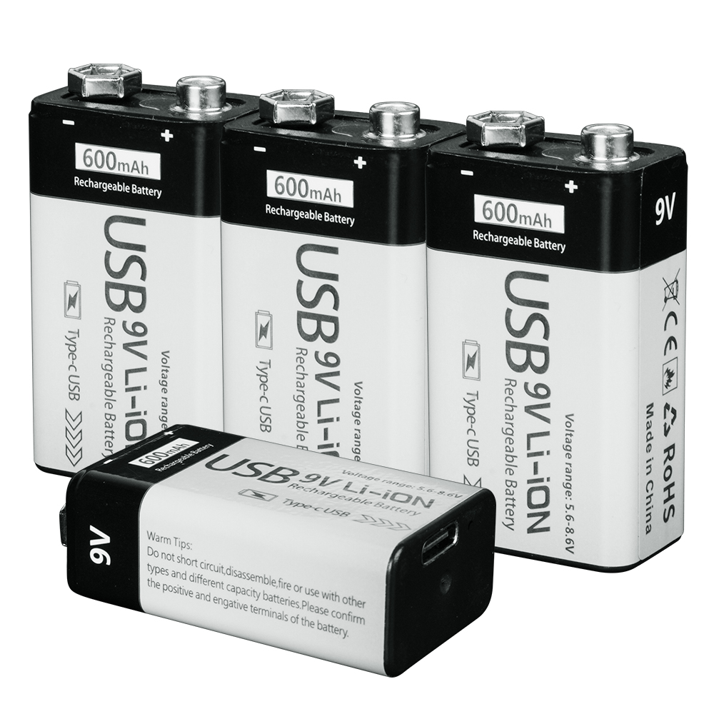 9 Volt 600mAh Li-ion Rechargeable Batteries