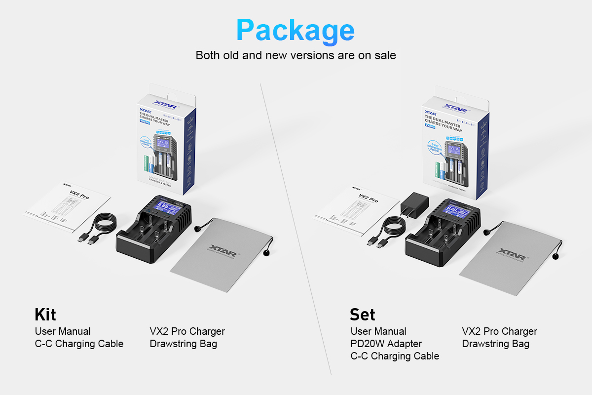 XTAR VX2 Pro Visible Mixer 1.5V/3.6V/3.7V Li-Ion& 3.2V LiFePO4& 1.2V Ni ...