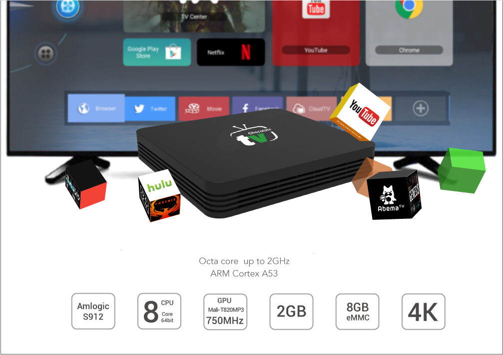 Chocolate Arabic TV Box Android Amlogic S912 Octa Core 4K Smart Set Top Box