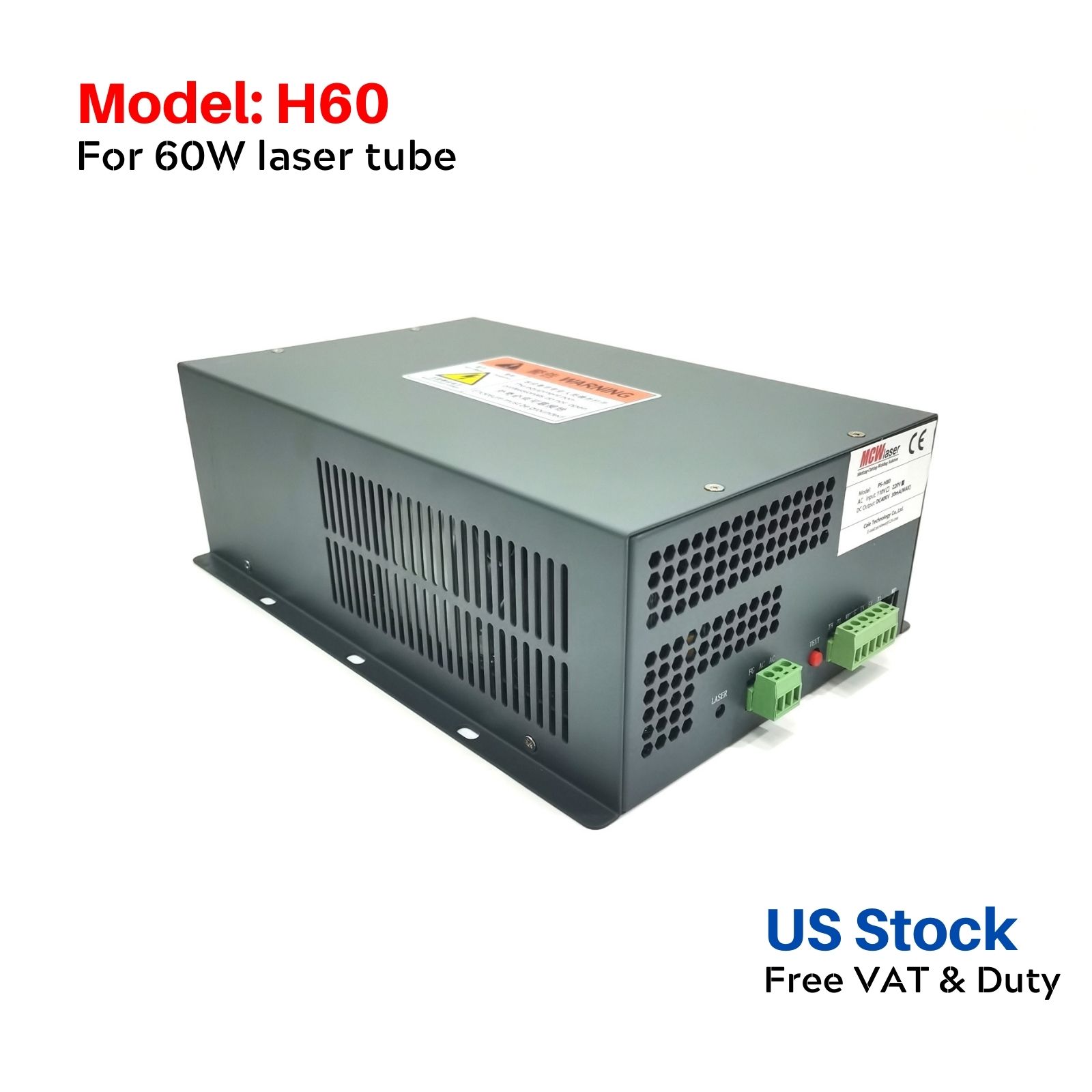 60W CO2 Laser Power Supply H60 Model For CO2 Laser Tube 60W 100CM Laser ...