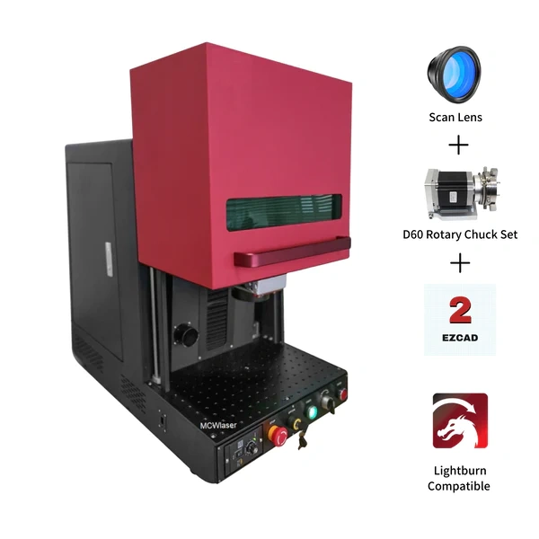 MCWlaser 50W JPT Enclosed B Type Fiber Laser Engraver Marking Machine With 5.9” X 5.9" Working ...