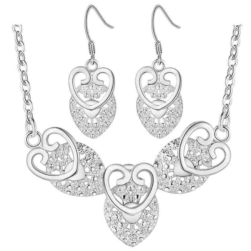 New 925 Stamp Silver color Jewelry sets fine Elegant heart necklace ...