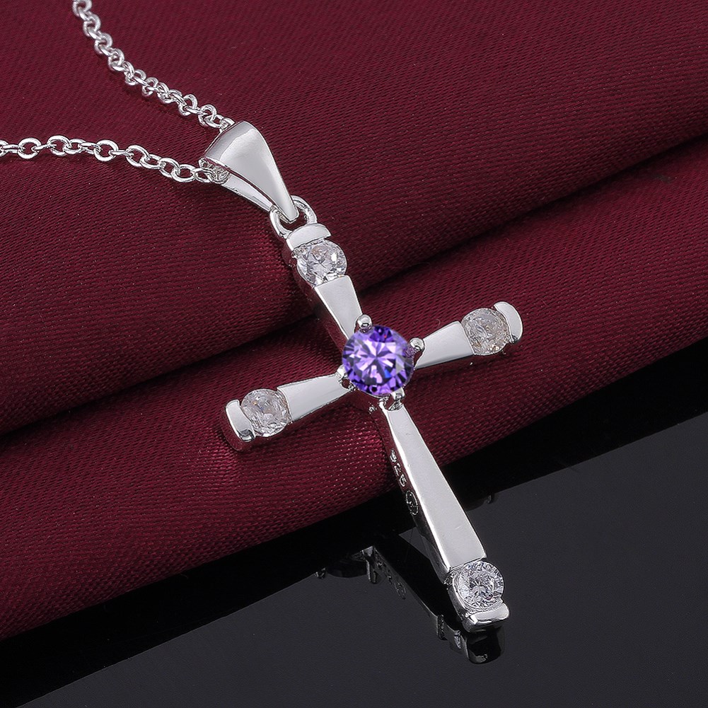 Hot 925 Stamp Silver color cross Pendant diamond Necklace For Women 18 ...