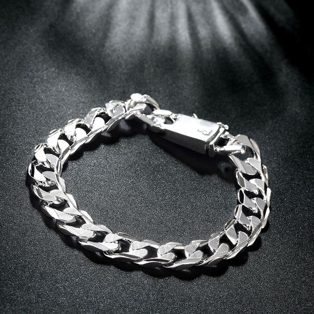 Hot 925 Stamp Silver color Bracelets for women 10MM Classic fine Chain ...