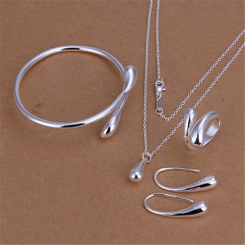 925 Stamp Silver color Water drop Pendant bangle Bracelet necklace ...