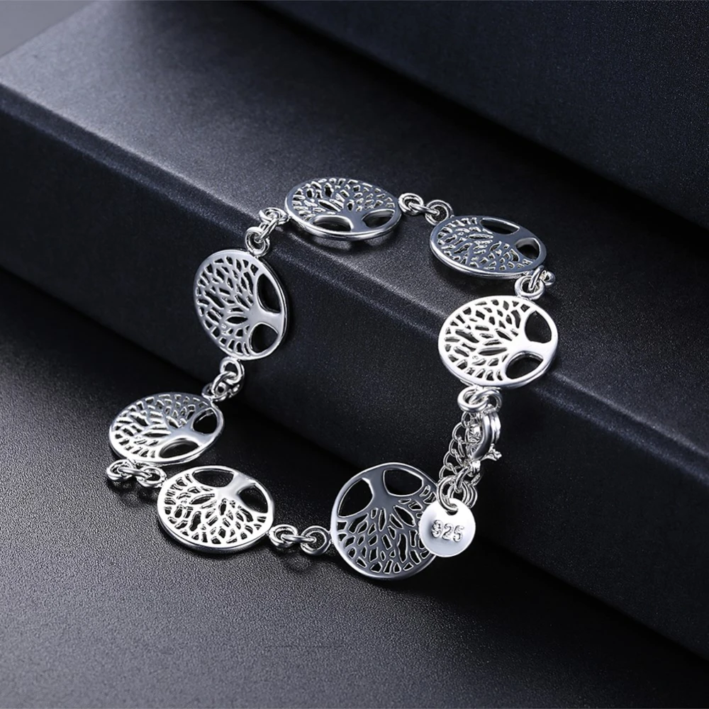 H607 Stamped 925 Tree chain women bracelet 20cm noble cute