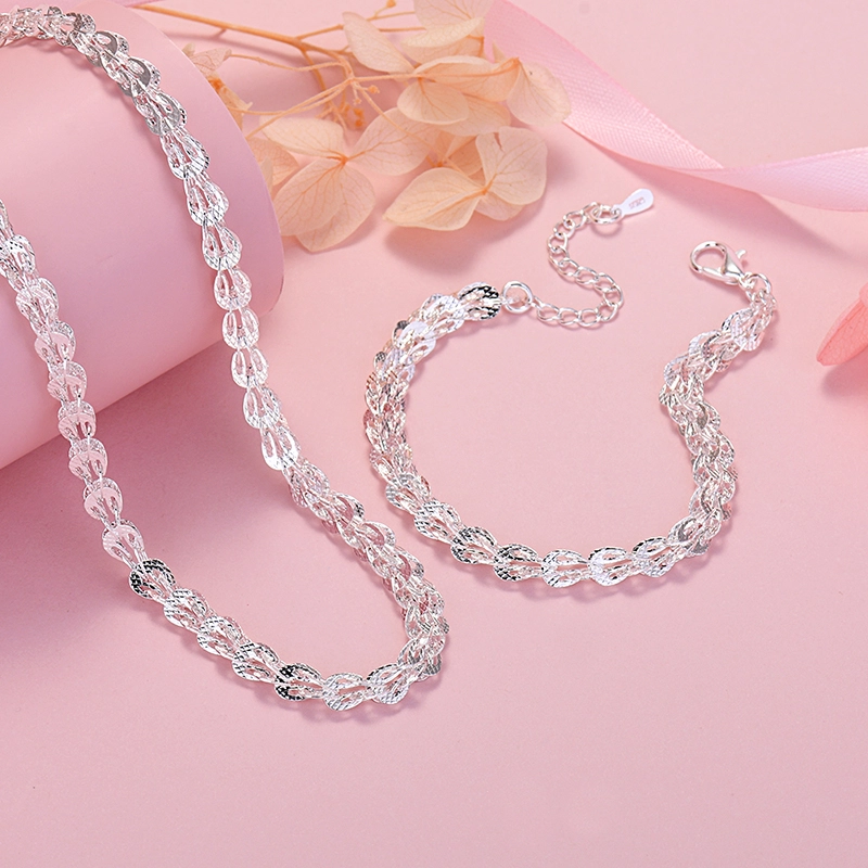stamped 925 silver color bracelet necklace jewelry set