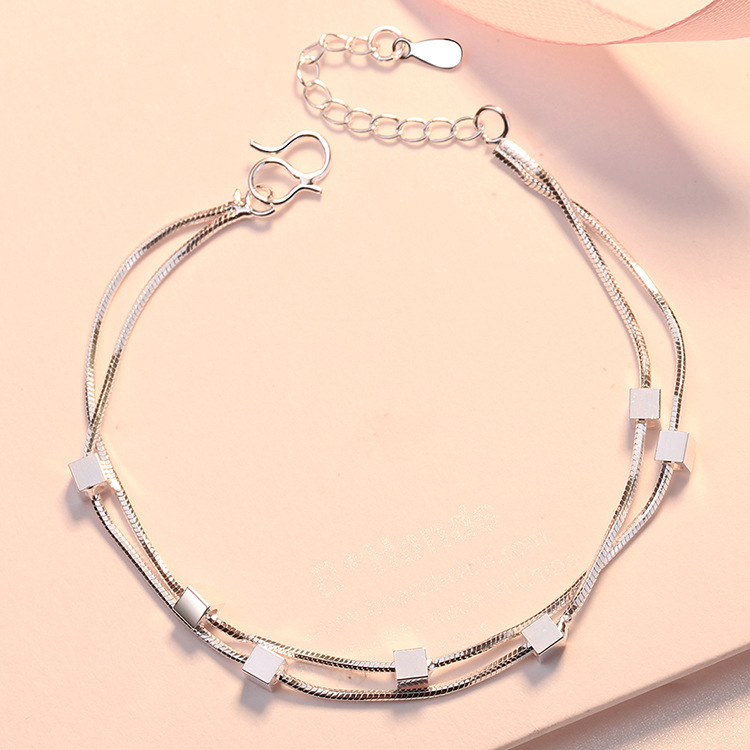 WH02 stamped 925 silver color snake chain bracelet for women lady 20cm
