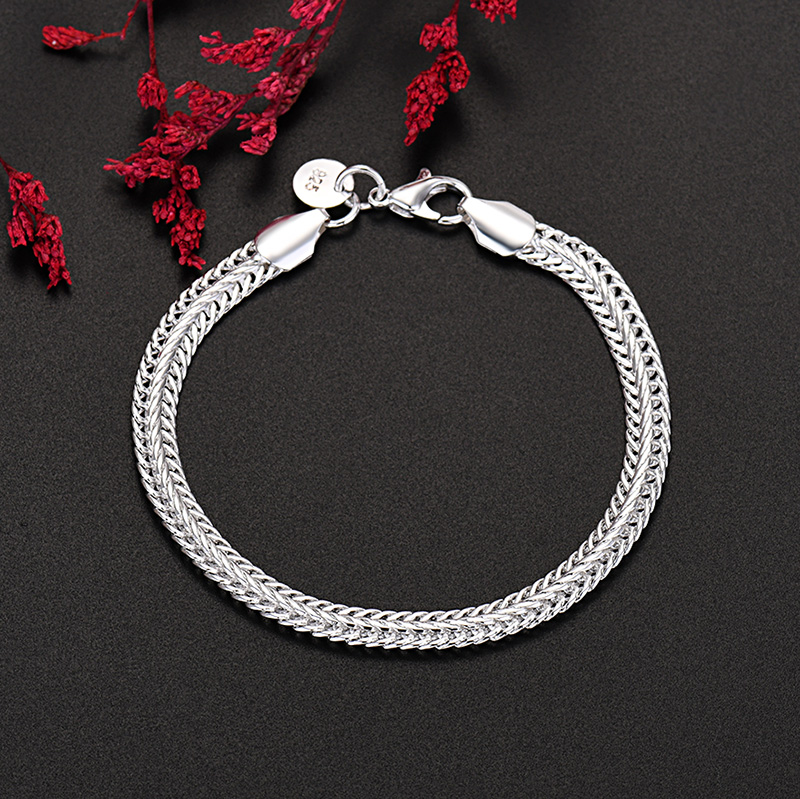 H510 stamped 925 silver color for women men noble chain bracelet 20cm