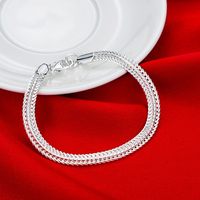 H510 stamped 925 silver color for women men noble chain bracelet 20cm