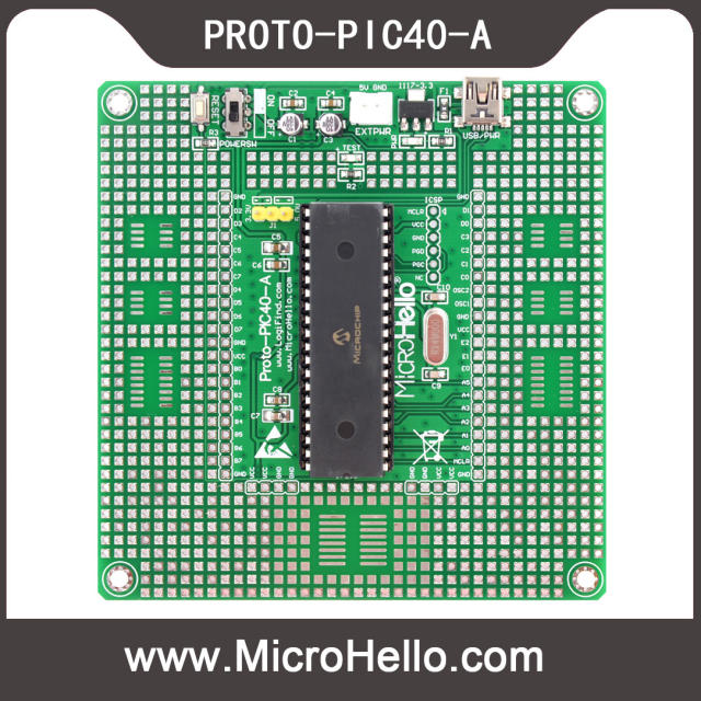 PROTO-PIC40-A with PIC18F4580 PIC microcontroller prototype board for all 8bit DIP PICs