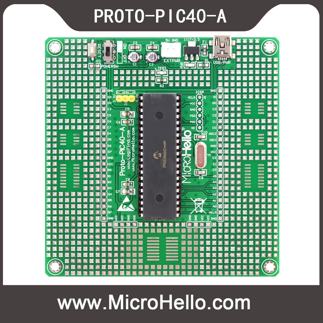 PROTO-PIC40-A with PIC18F45K80 PIC microcontroller prototype board for all 8bit DIP PICs