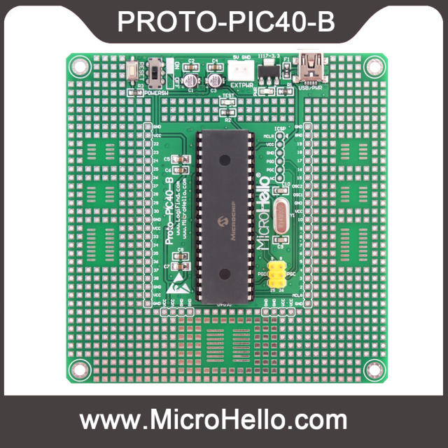 PROTO-PIC40-B with dsPIC30F4013 PIC microcontroller prototype board for DIP40 dsPIC30F MCUs