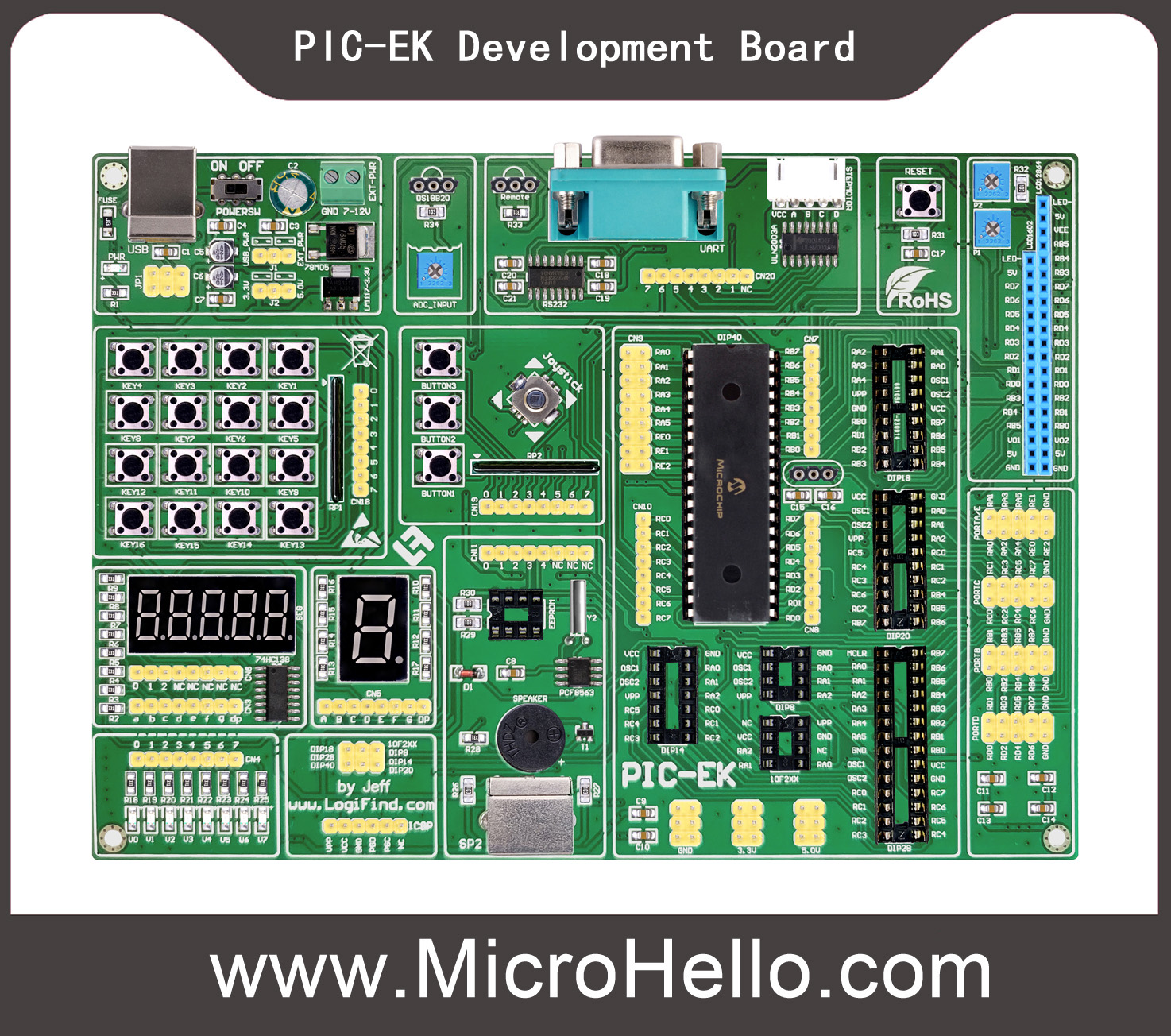 PIC-EK PIC development board for 8bit DIP40/28/20/18/14/8 PIC ...
