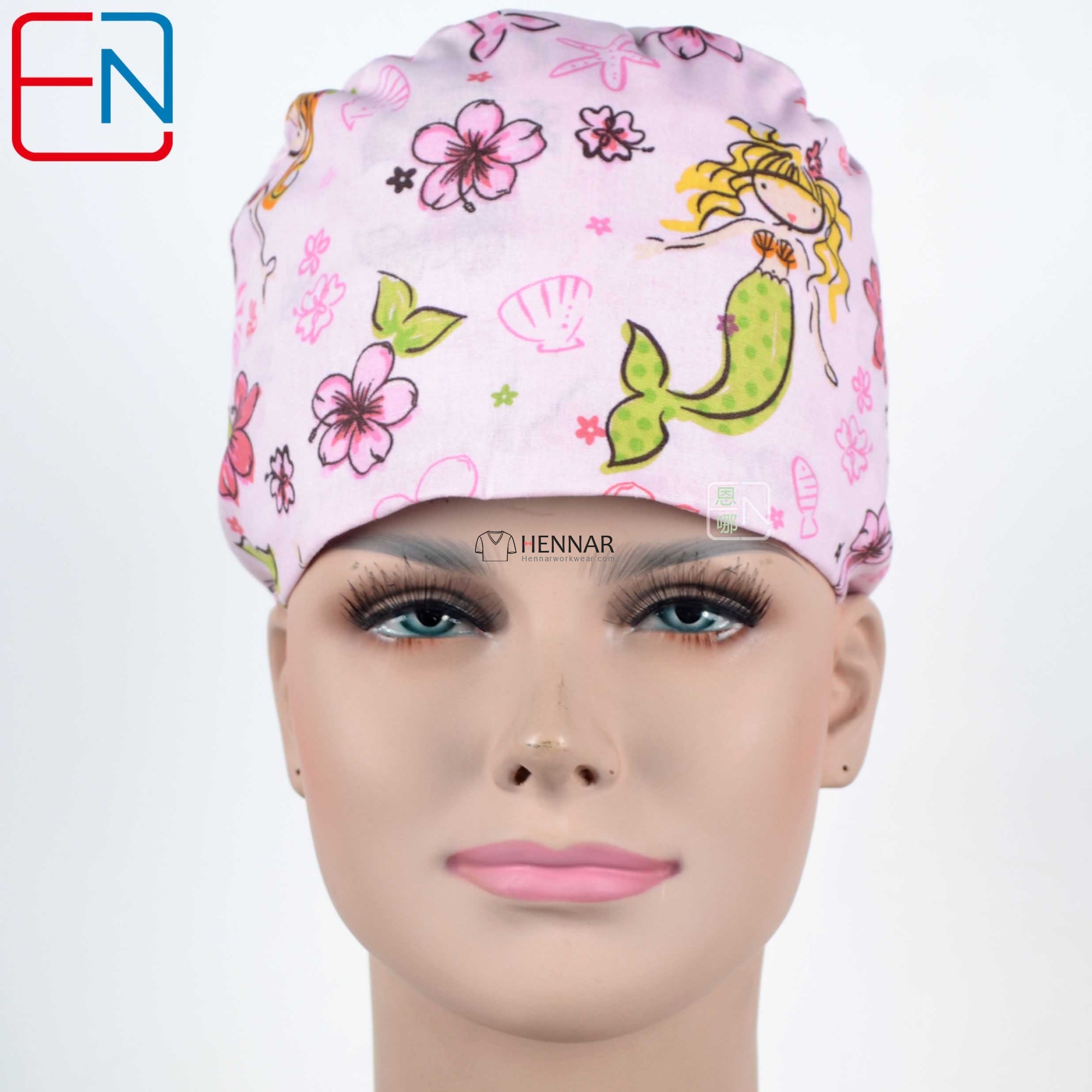top quality medical scrub caps in white with foot prints