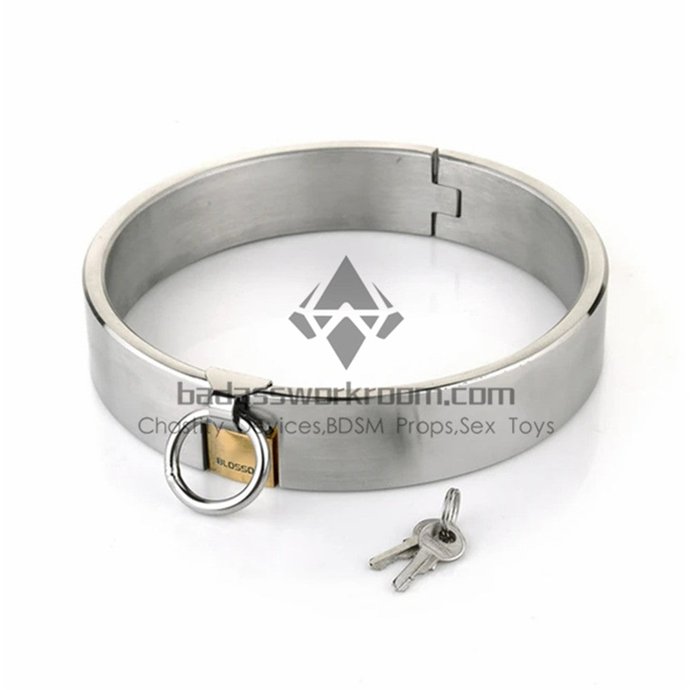 Integrated Padlock Steel BDSM Collar 3CM Height,Steel Bondage Gear