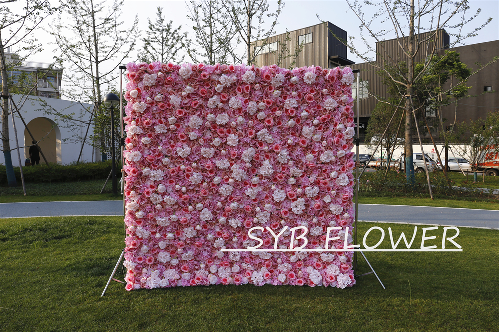 Customized 3D/5D Cloth Back Roll up Articifial Flower wall Backdrop For ...