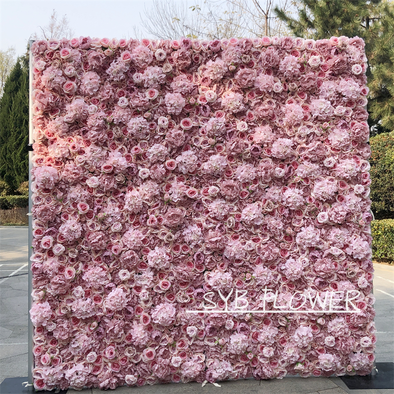 #053 Factory Direct 3D 5D Rolling Up Fabric Artificial Flower Wall For ...