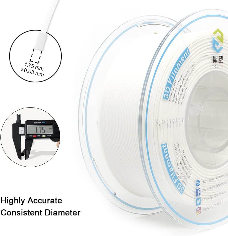 YOUSU PP（polypropylene) 3d printer Filament, 1.75 mm For FDM 3D Printer