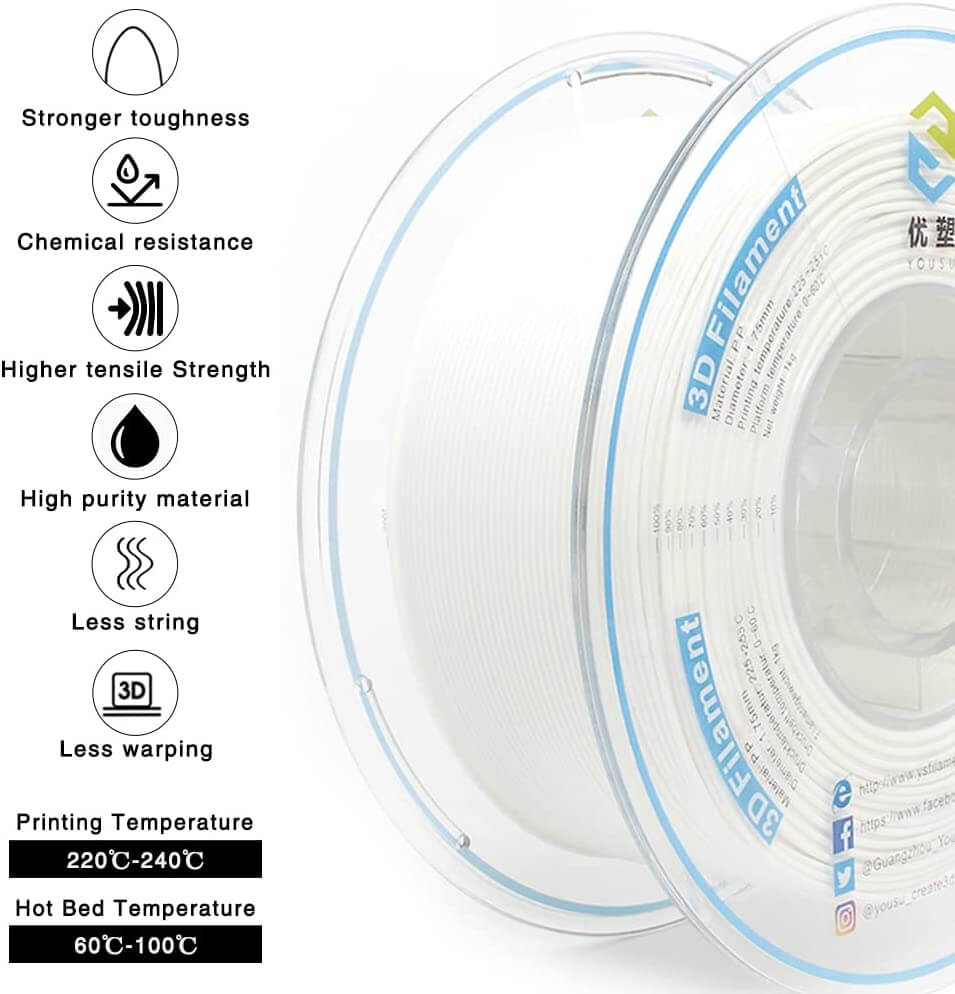YOUSU PP（polypropylene) 3d printer Filament, 1.75 mm For FDM 3D Printer