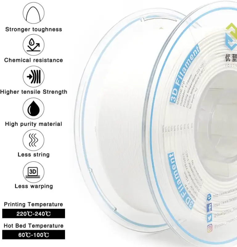 YOUSU PP（polypropylene) 3d printer Filament, 1.75 mm For FDM 3D Printer