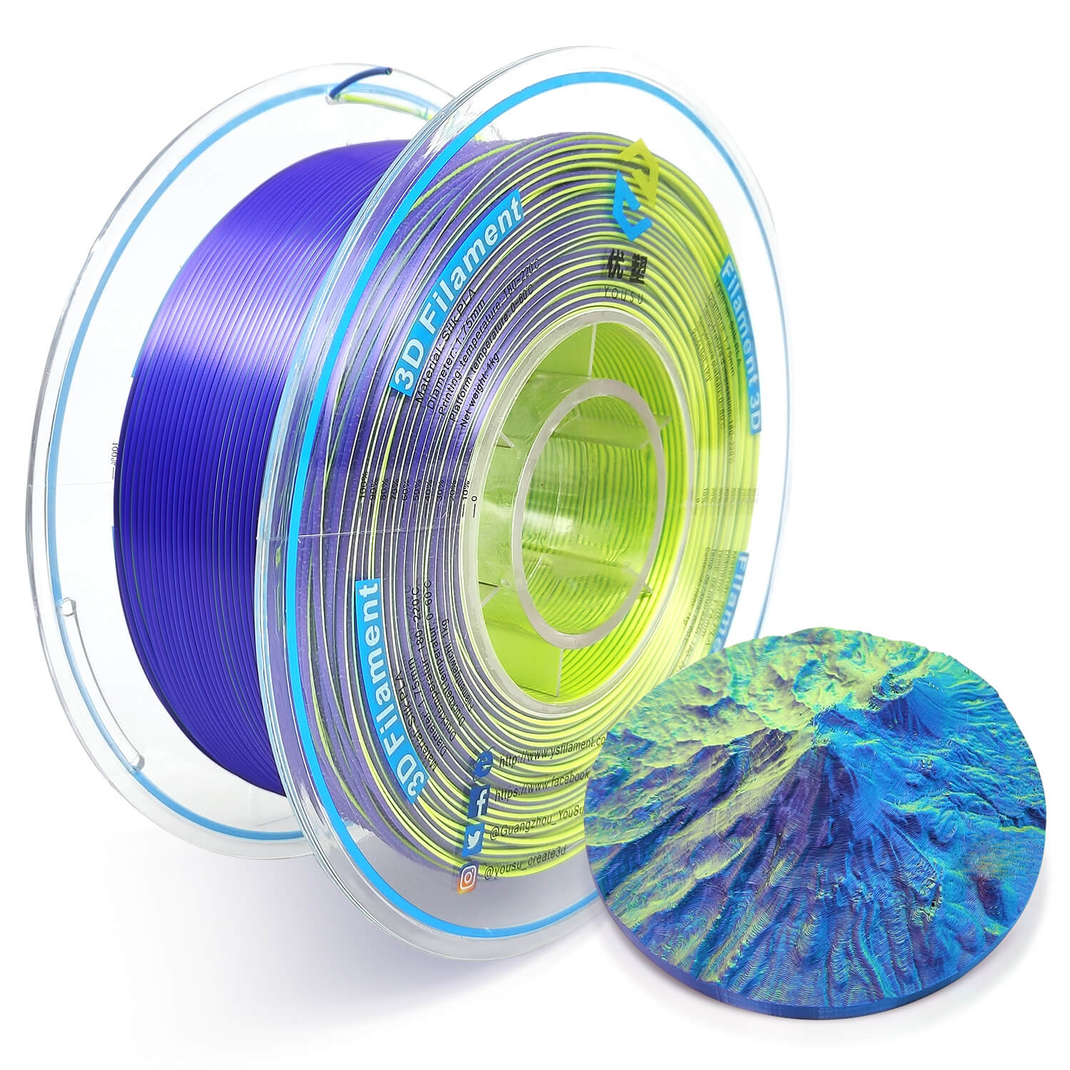 YOUSU Tri-color Silk PLA 3D Filament with gorgeous surface, Tangle free ...