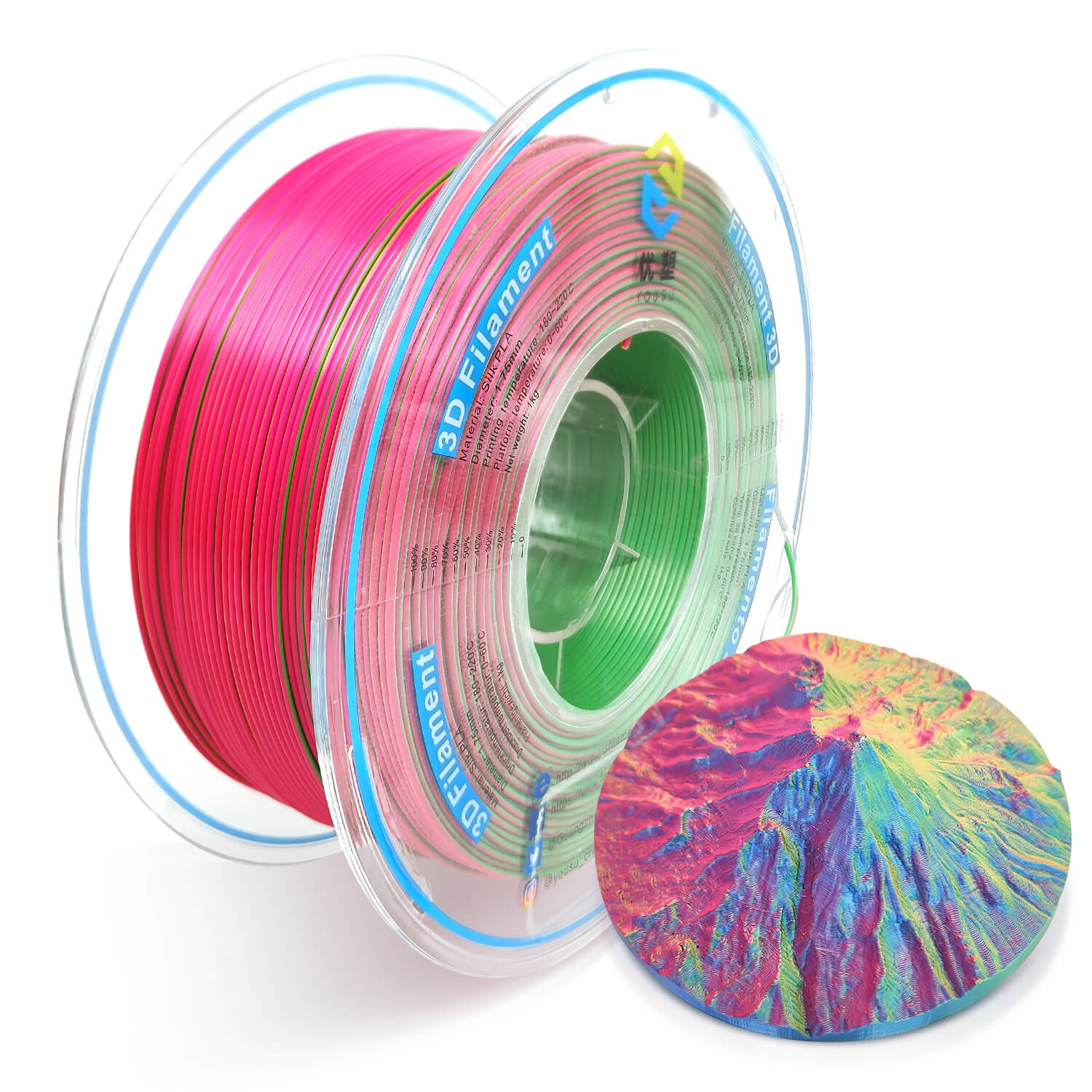 YOUSU Tri-color Silk PLA 3D Filament with gorgeous surface, Tangle free ...
