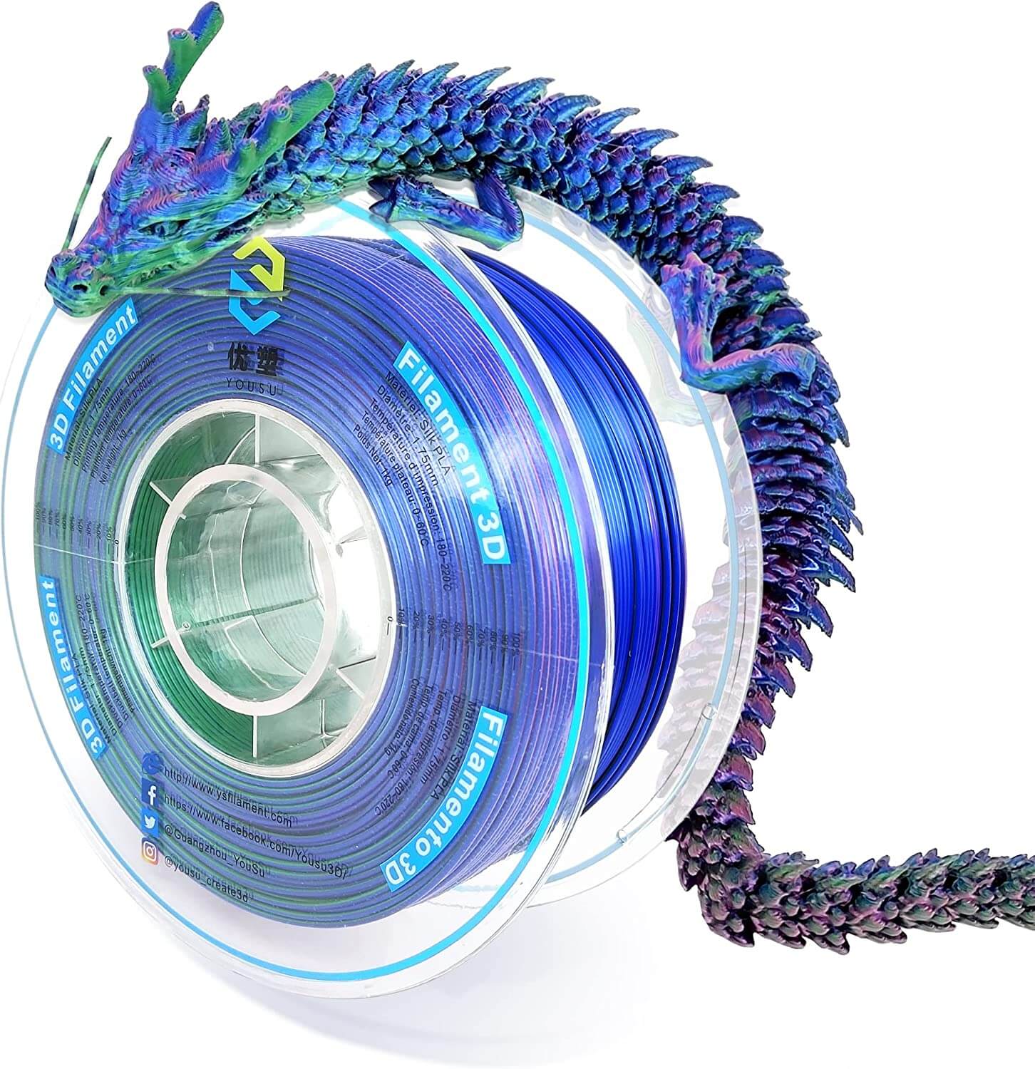 YOUSU Tri-color Silk PLA 3D Filament with gorgeous surface, Tangle free ...