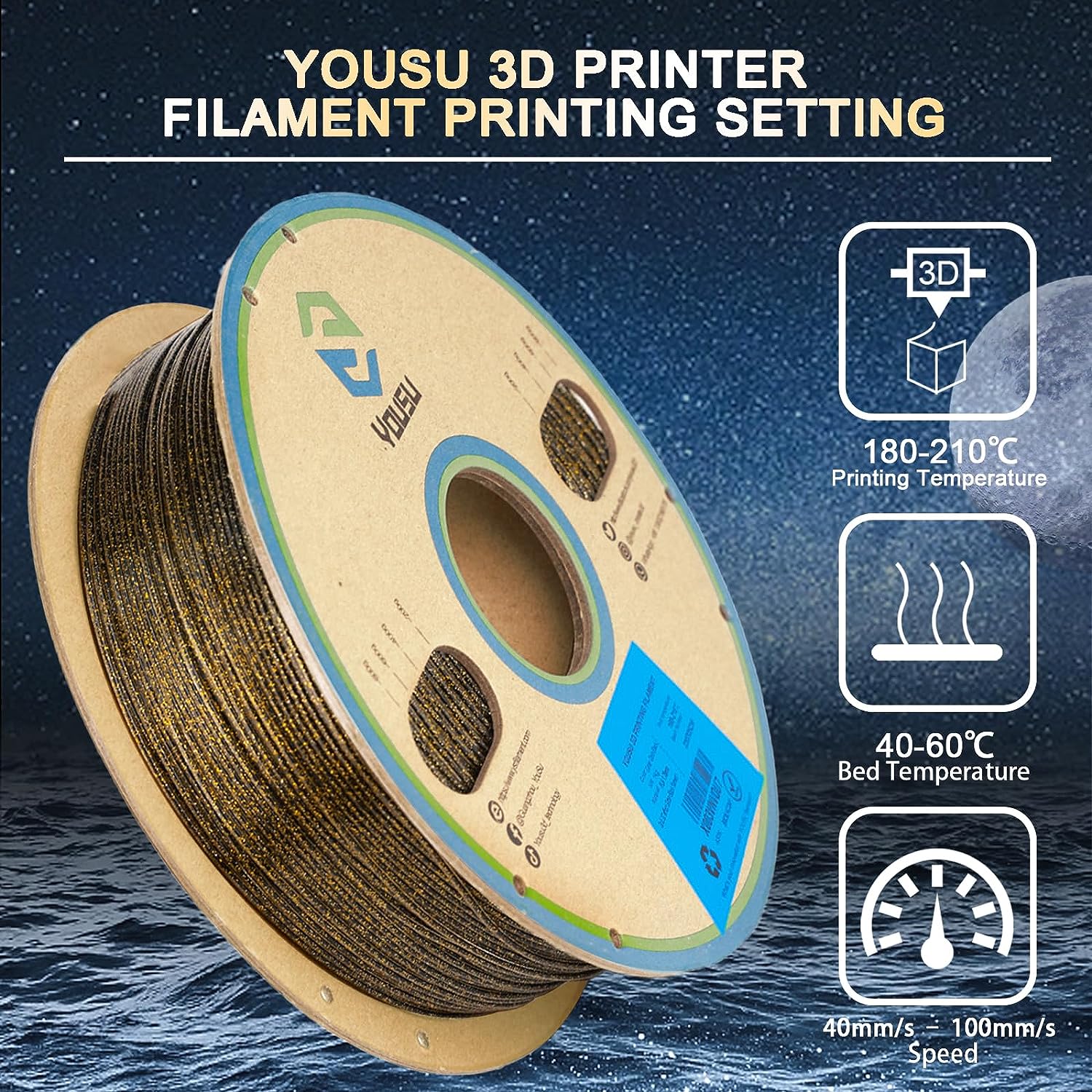 YOUSU 3D Double layer pla Chameleon purple to blue twinkle gold twinkle ...