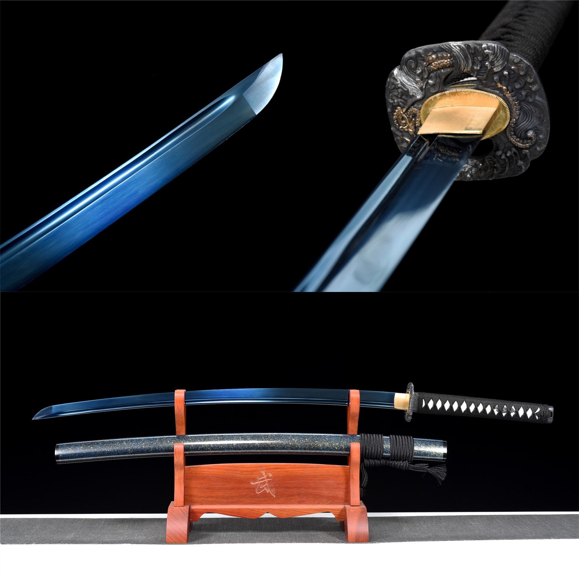 Sapphire Katana,Roasted Blue Blade,Japanese Samurai Sword,Real Handmade ...