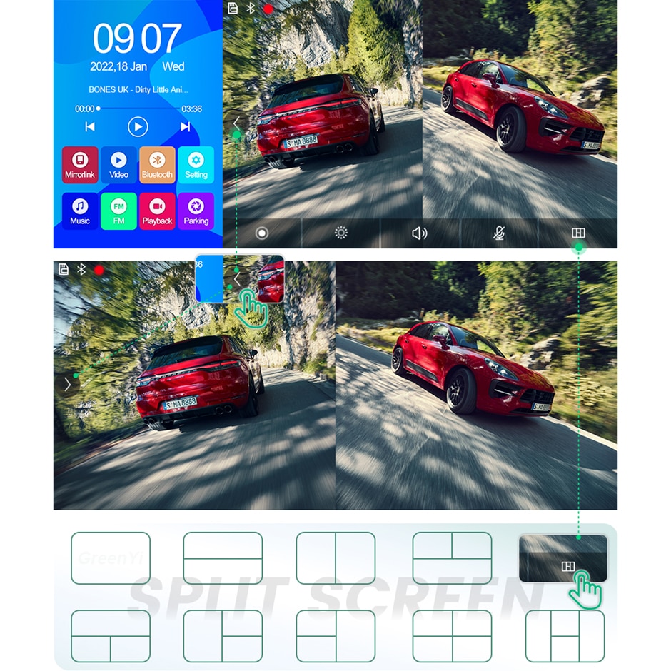 GreenYi Android 10" AHD 4CH Monitor Recording DVR 1080P Car Rear View ...