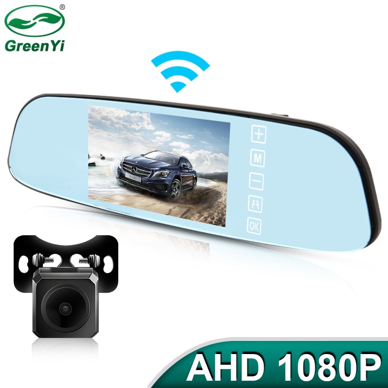 GreenYi Wireless 5 Inch Rear View Mirror Monitor Kit AHD 1080P Reverse ...