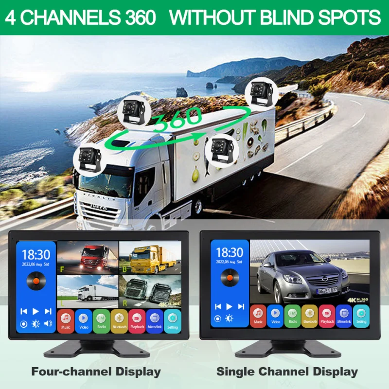 10.1" Touchscreen 4CH Split Screen Vehicle MP4 DVR Recorder Monitor ...