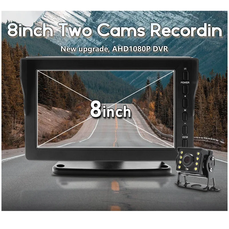 8" AHD 1080P IPS DVR Parking Monitor with 2-Channel Front/Rear View IR ...