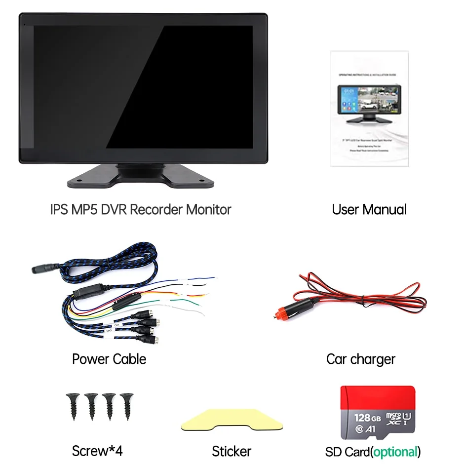 10.1" Touchscreen 4CH Split Screen Vehicle MP4 DVR Recorder Monitor ...
