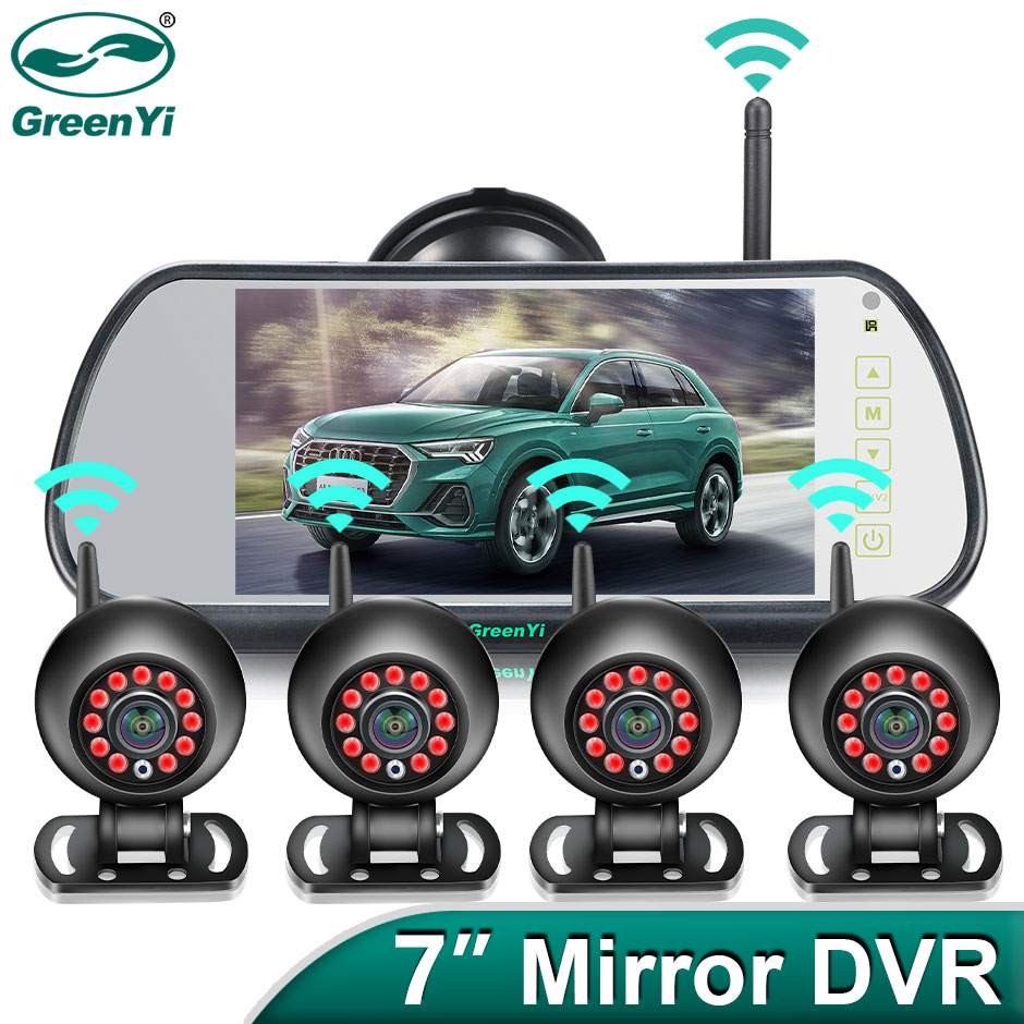 GreenYi AHD Wireless 7'' DVR Windshield Mirror Monitor IPS Screen ...