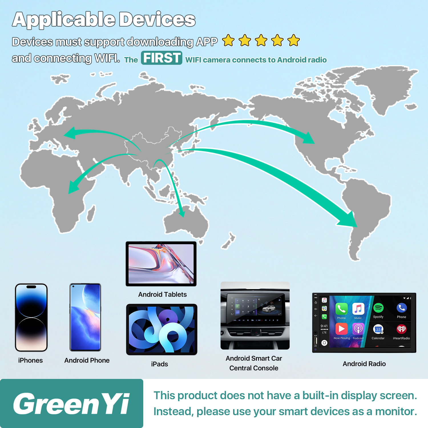 GreenYi WiFi Car License Plate Backup Camera with IR LEDs, Wireless to ...