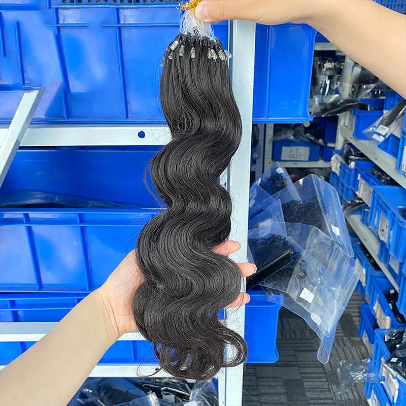 Micro Loop Ring Human Hair Extensions Body Wave Brazilian Remy Micro ...