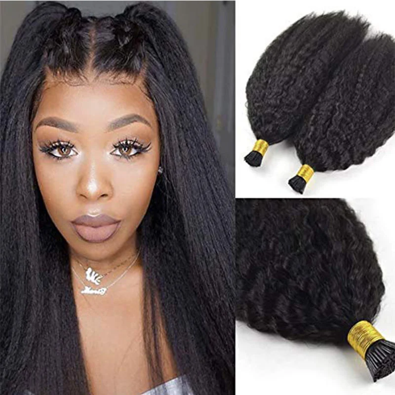 I Tip Human Hair Extensions Kinky Straight Bundles Microlinks Hair ...