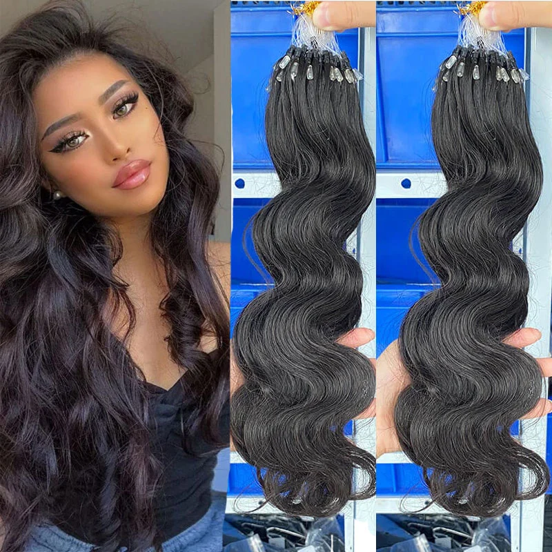 Micro Loop Ring Human Hair Extensions Body Wave Brazilian Remy Micro ...