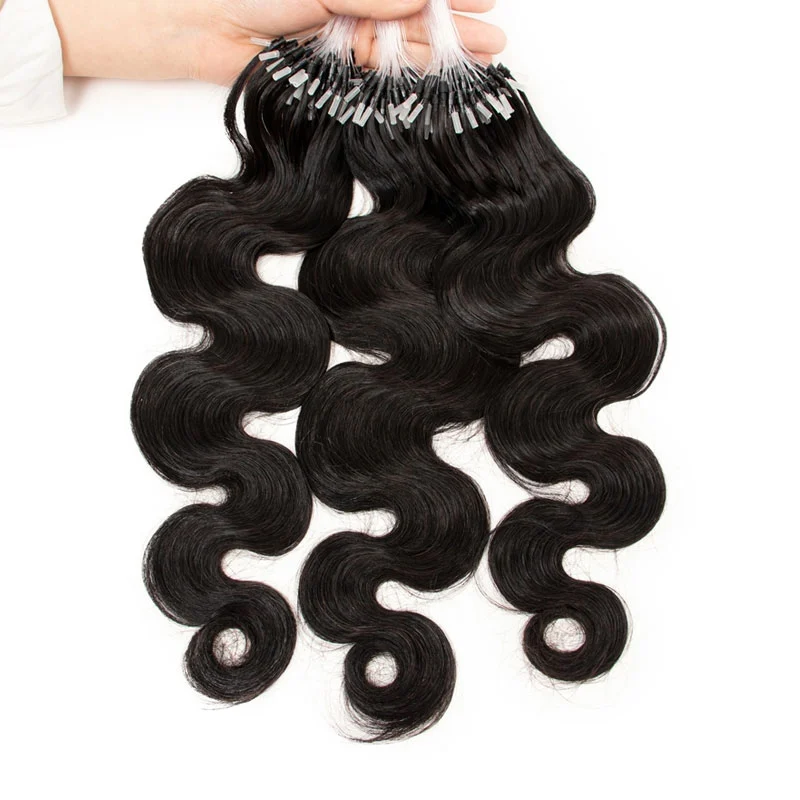 Micro Loop Ring Human Hair Extensions Body Wave Brazilian Remy Micro ...