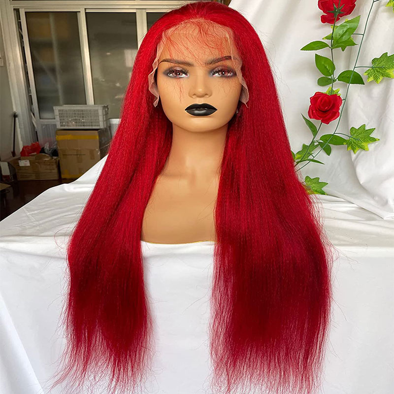 260 Density Yaki Straight Wig Red Burgundy Lace Front Human Hair Wigs ...