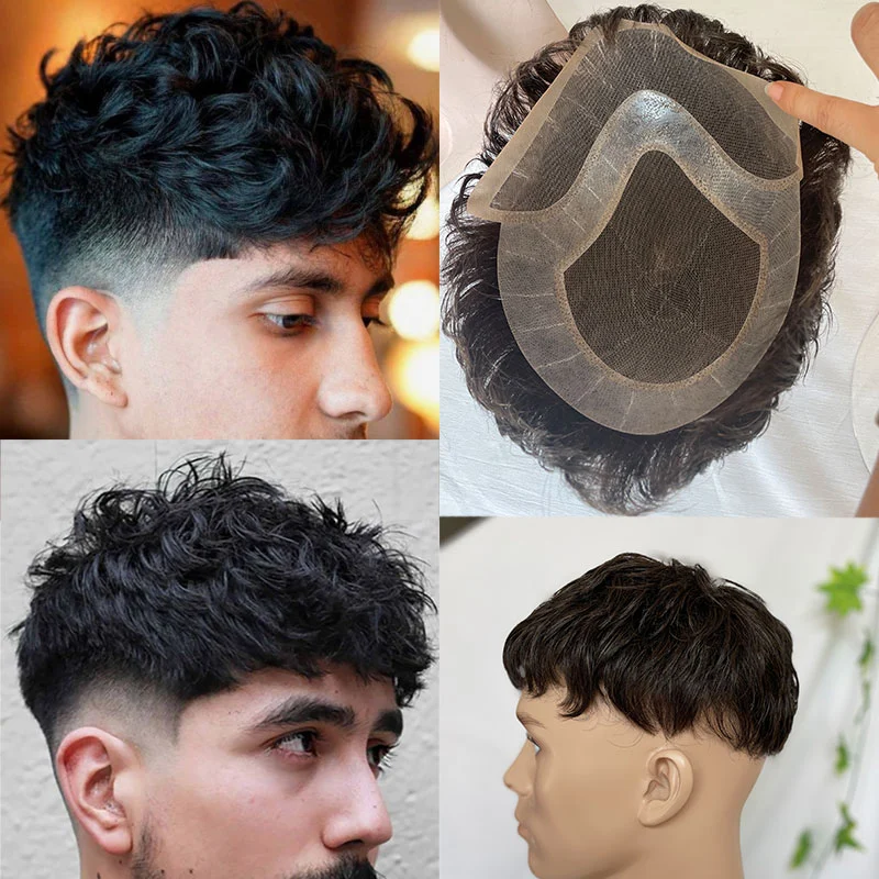 Voloria 100% Human Hair Men's Toupee Cut Hair Style French Lace With PU ...