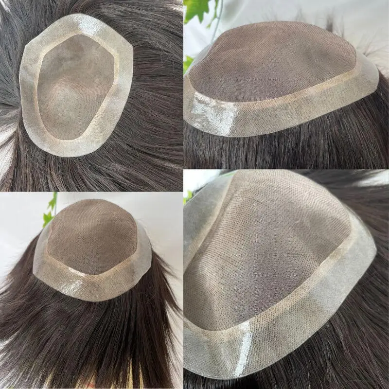 Voloria Men's Toupee 7.5X5.5inch PU and MOMO Lace PU Round Sikin Lace ...