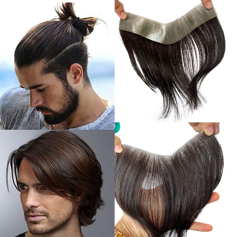 Men Frontal Hairline Toupee 100% Human Hair Skin PU Man Hairpieces ...
